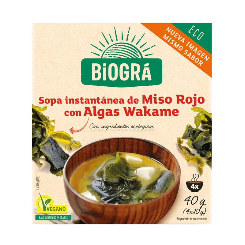 Sopa De Miso Rojo Con Algas Wakame 4 Sobres de 10g - Biogra