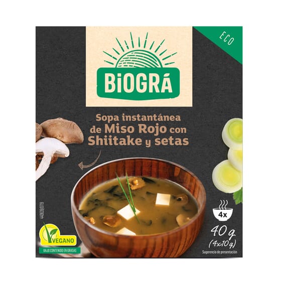 Sopa Miso Rojo Con Shiitake Y Setas 4 Sobres de 10g - Biogra